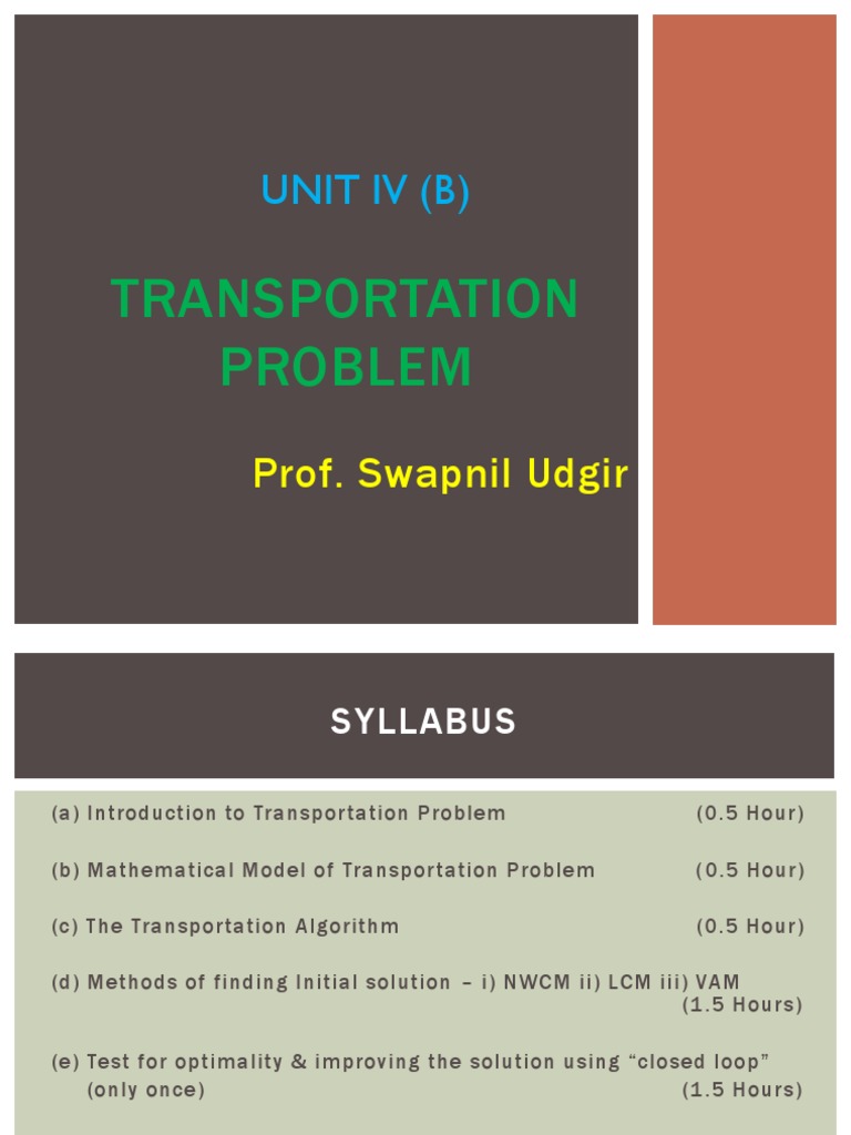 Ch. 4 (B) Transportation Problems | PDF | Mathematical Optimization ...