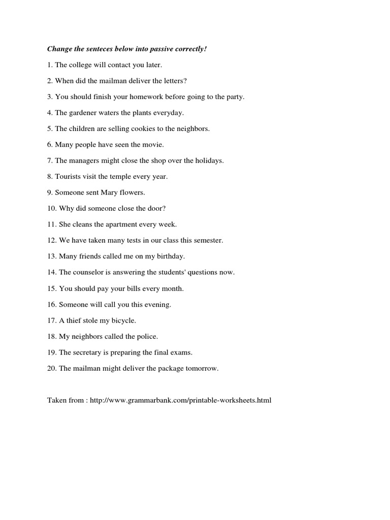 Active and Passive Voice - Questions | PDF