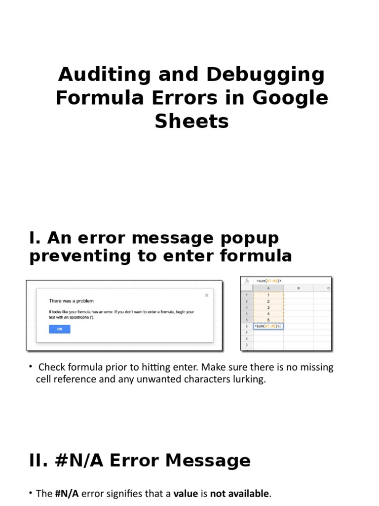 Auditing and Debugging Formula Errors in Google Sheets | PDF
