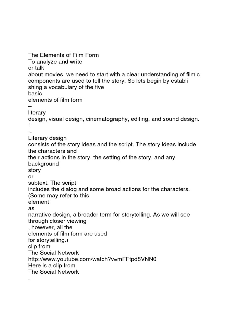 The Elements of Film Form | PDF | Screenplay | Leisure