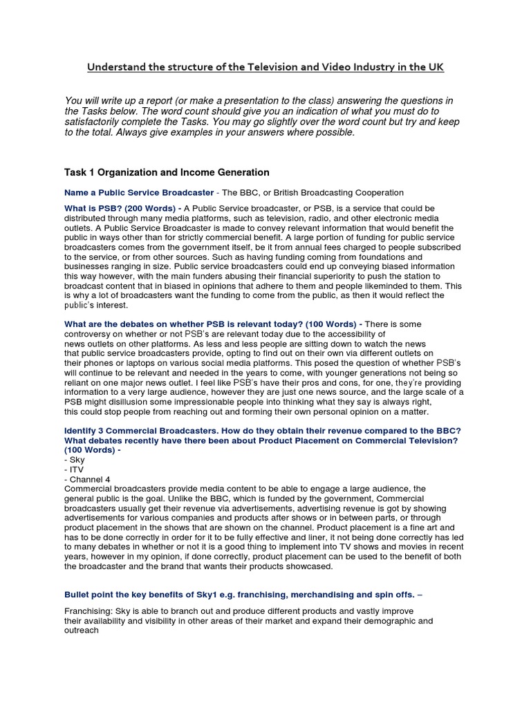 Understand The Structure of The Television and Video Industry in The Uk ...
