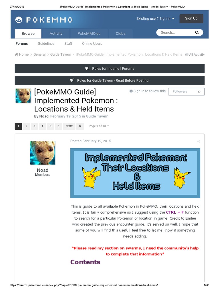 (PokeMMO Guide) Implemented Pokemon - Locations & Held Items - Guide ...