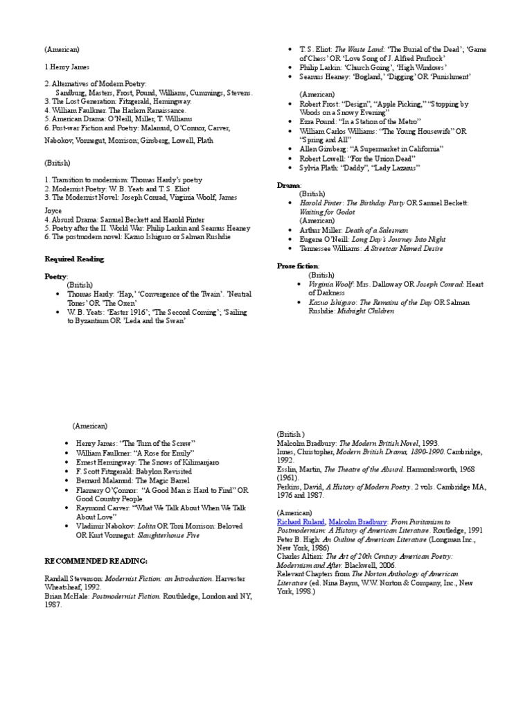 American and British Modern Literature | PDF | Modernism | Ernest Hemingway