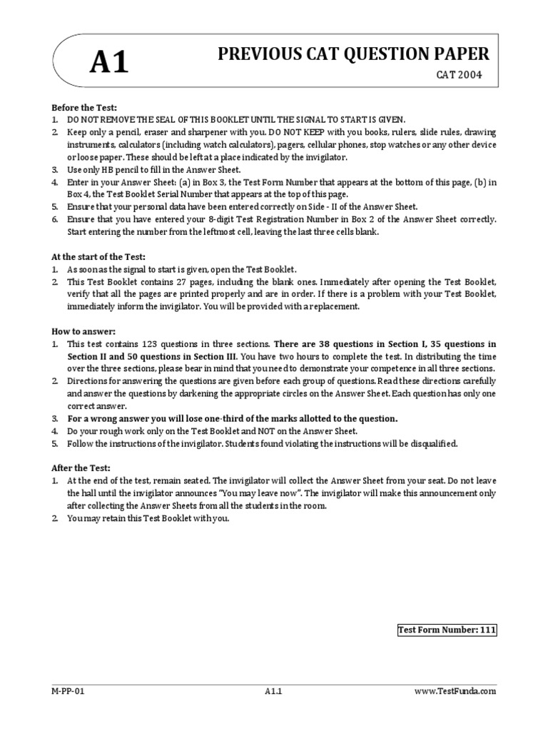 Previous Cat Question Paper: Before The Test | PDF