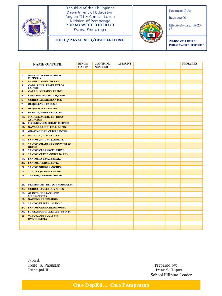 One Deped One Pampanga: Name of Pupil | PDF | Philippines