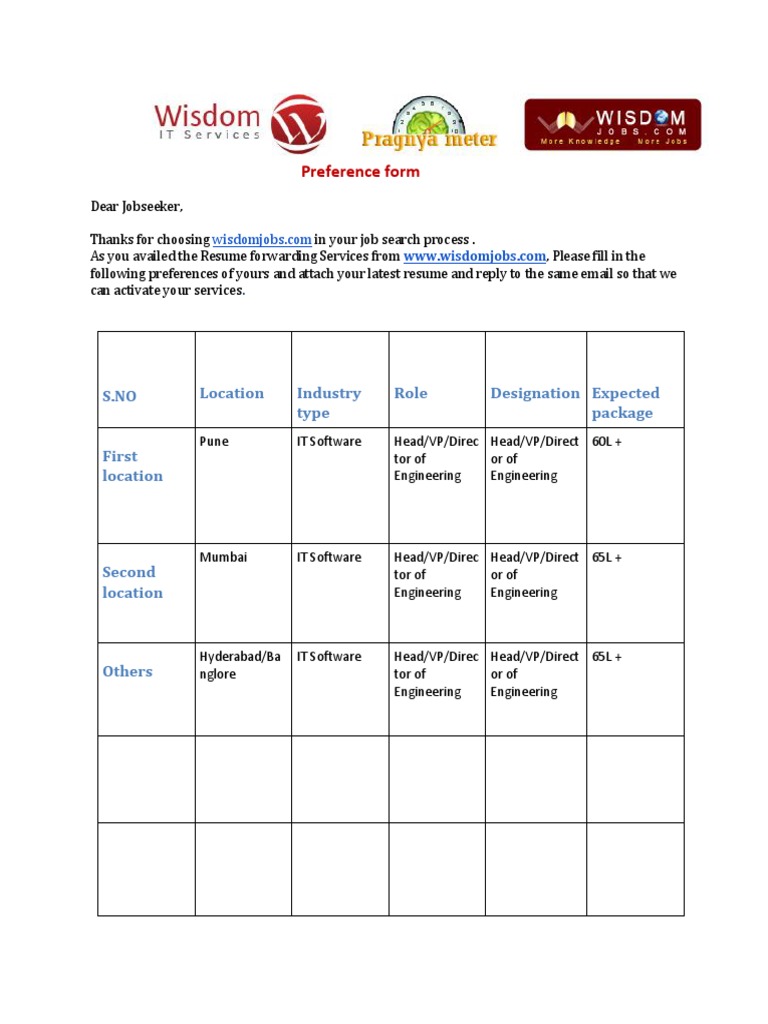 Preference Form | PDF