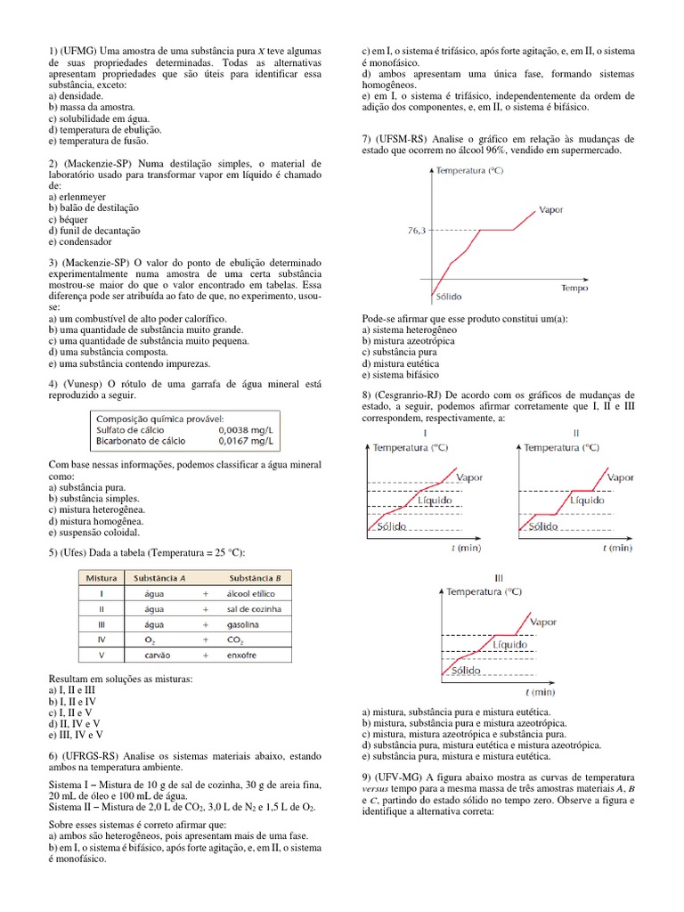 Mistura e Substância Pura | PDF | Mistura | Destilação