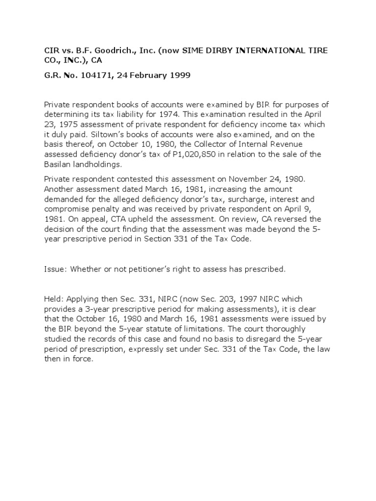 Cir Vs BF Goodrich | PDF | Finance & Money Management | Social Science