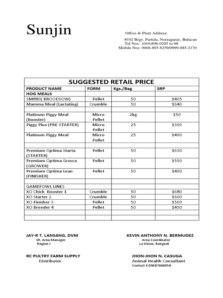 Sunjin: Suggested Retail Price | PDF
