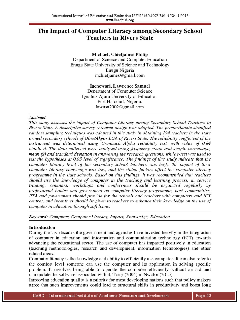 The Impact of Computer | PDF | P Value | Literacy