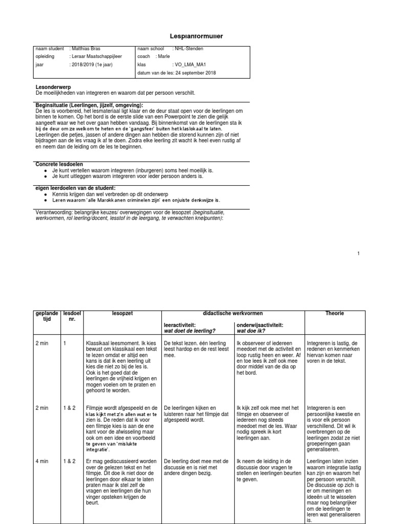 Lesplan Voor Les 2 | PDF