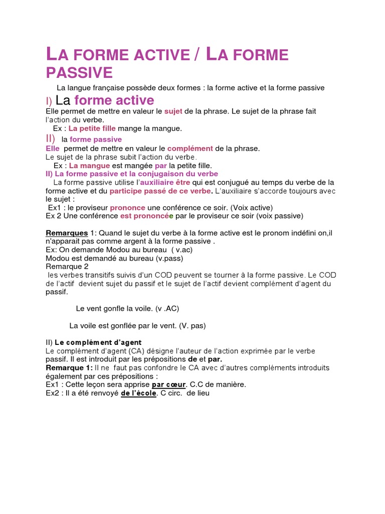 LA FORME ACTIVE Et Passive | PDF