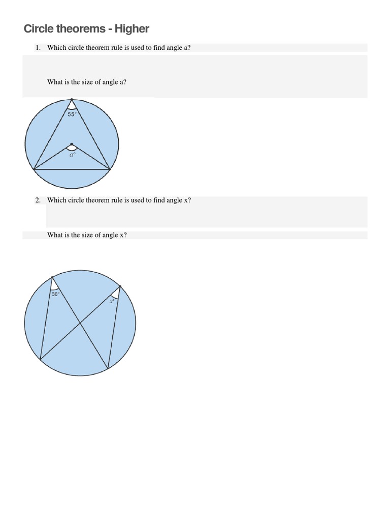 Circle Theorems Quiz | PDF