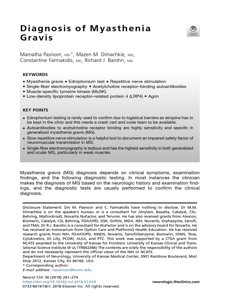 Diagnosisofmyasthenia Gravis: Mamatha Pasnoor,, Mazen M. Dimachkie ...
