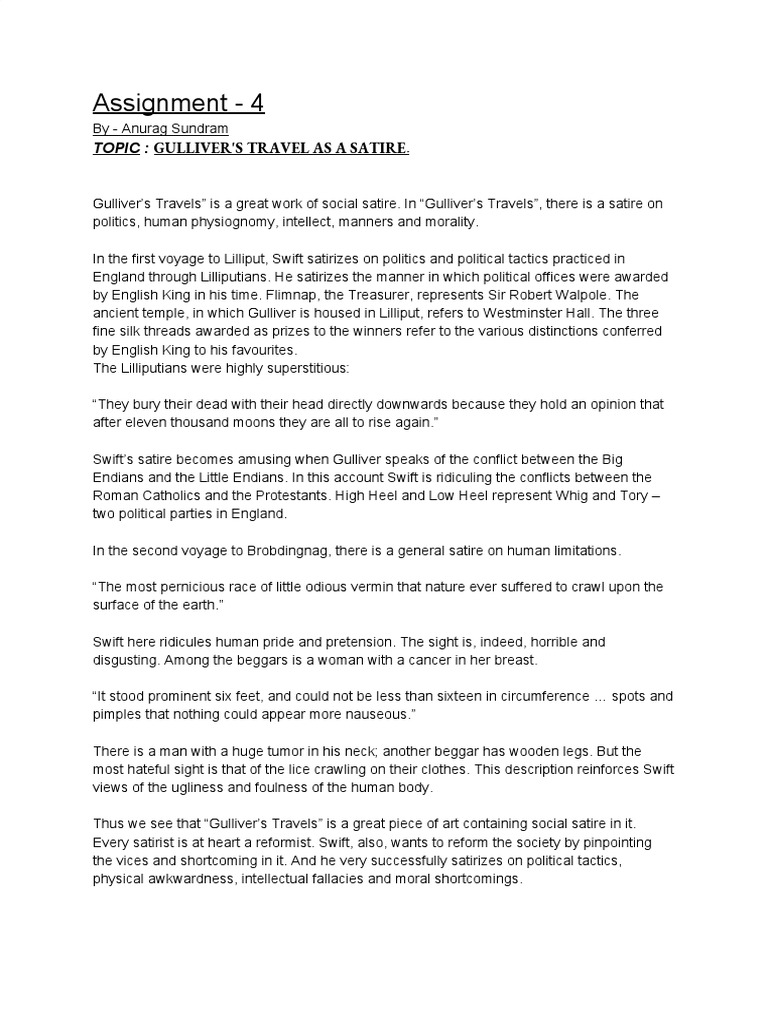 Assignment - 4: : Gulliver'S Travel As A Satire | PDF | Gulliver's ...
