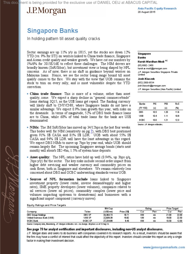 JPM Singapore Banks | PDF | Banks | Valuation (Finance)