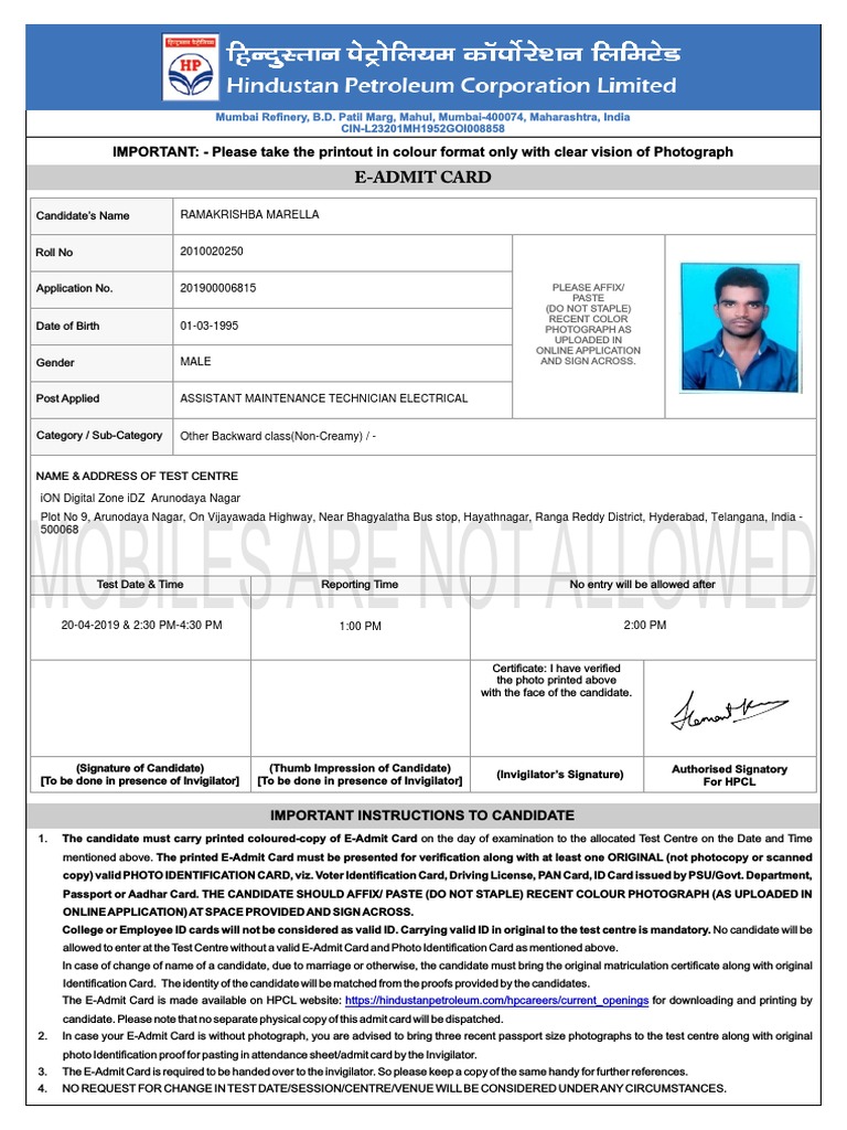 HPCL Exam Admit Card Guide | PDF | Identity Document | Test (Assessment)
