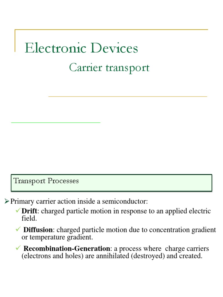 Carrier Transport in Semiconductors | PDF | Semiconductors | Chemical ...