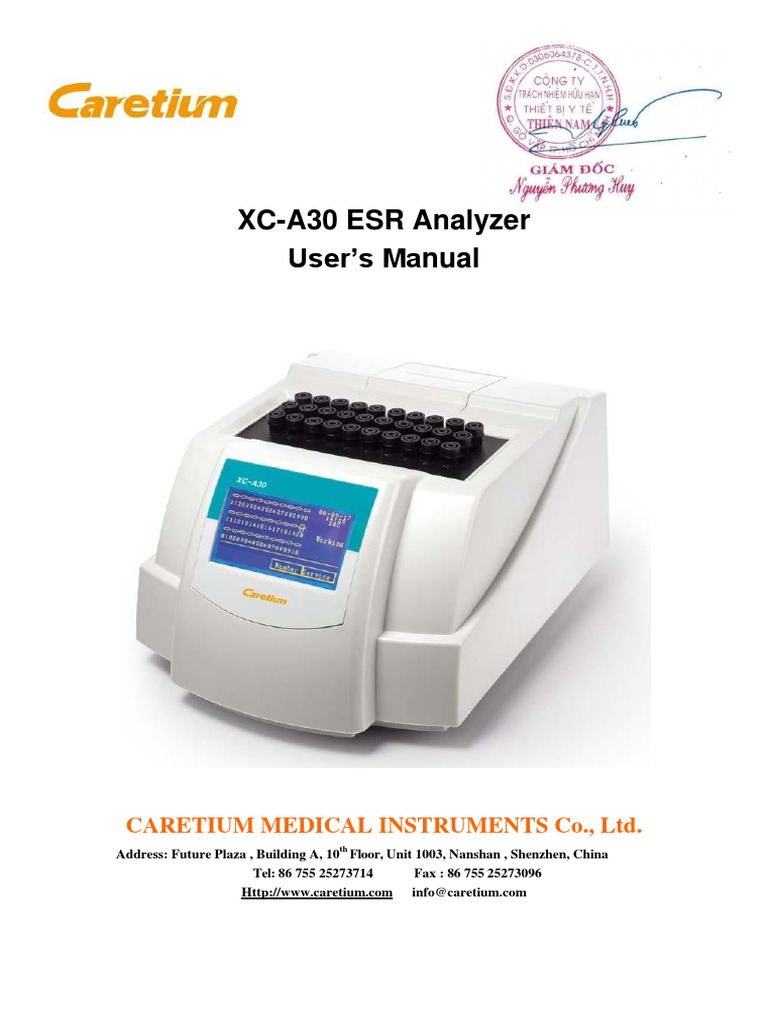 XC-A30 ESR Analyzer User's Manual: Caretium Medical Instruments Co ...