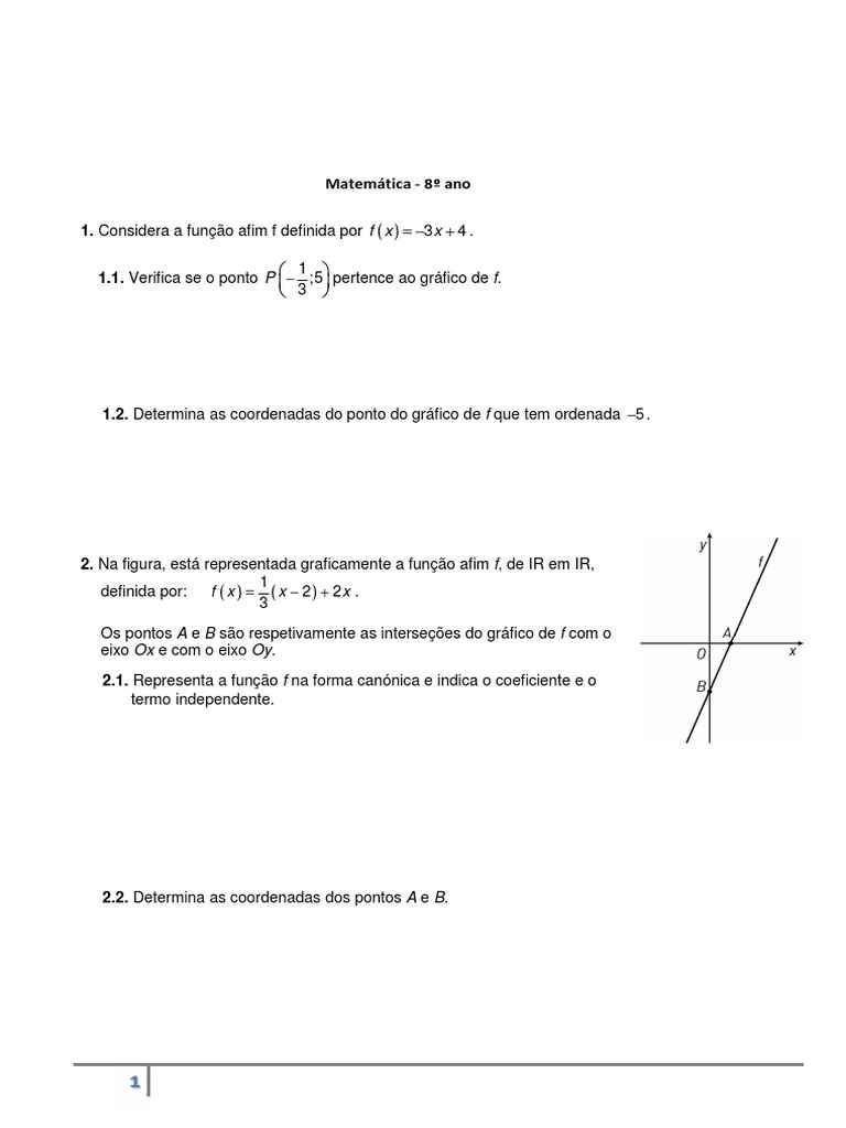 Exercícios de Funções para 8º Ano | PDF | Função (Matemática ...