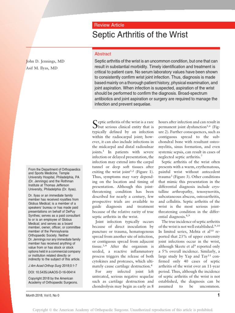 Septic Arthritis of The Wrist: Review Article | PDF | Sepsis ...