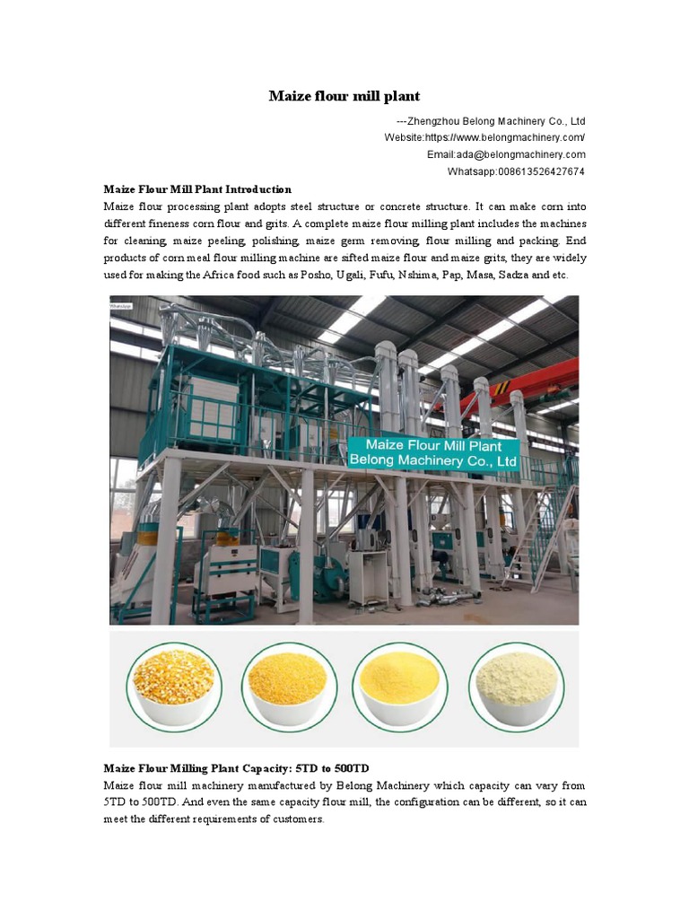 Maize & Corn Flour Mill Plant Manufacture, Design, and Installation | PDF