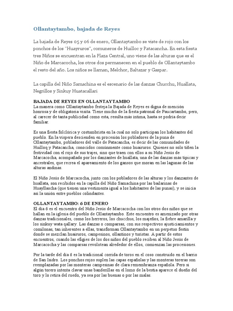 Bajada de Reyes en Ollantaytambo 2025 | PDF