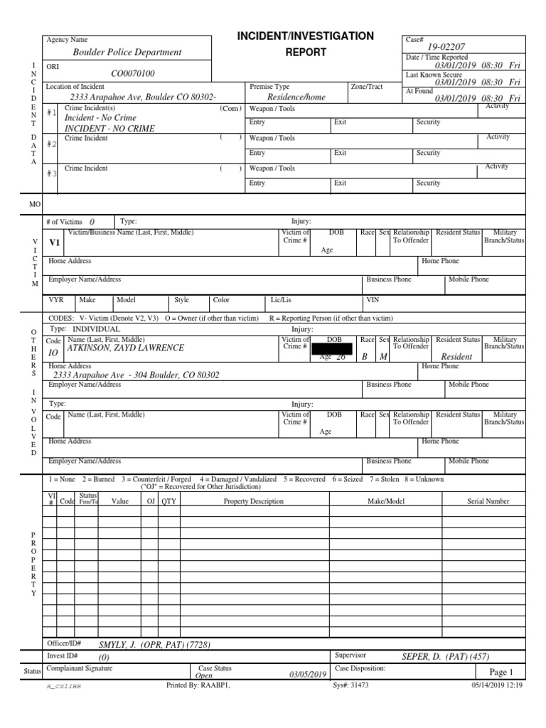 BPD Incident Report Smyly | Download Free PDF | Police | Law Enforcement