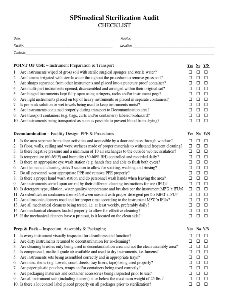 Sterilization Audit Checklist SPSmedical | PDF | Sterilization ...