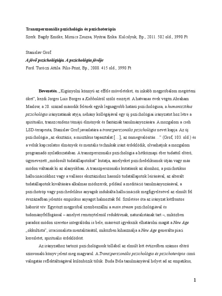 Szummer Csaba Szemle Transzperszonalis P | PDF