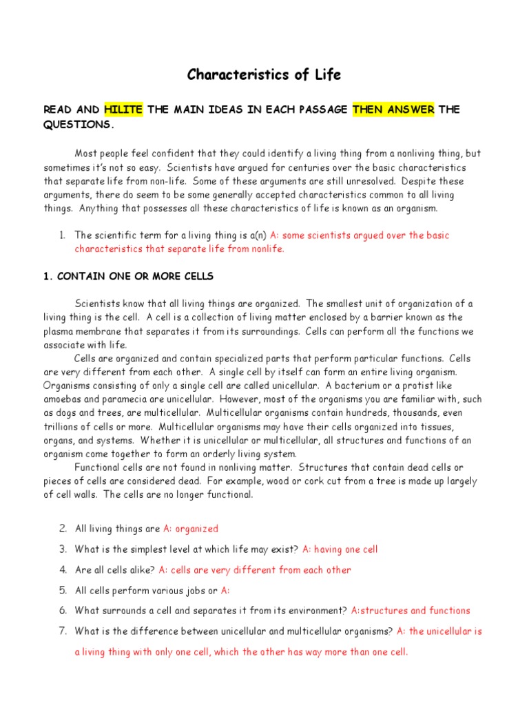Characteristics of Life Explained | PDF | Reproduction | Organisms