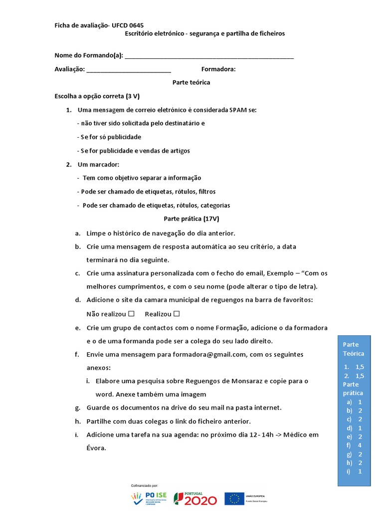 Ficha de Avaliação Ufcd 0645 | PDF | Ciberespaço | Informática