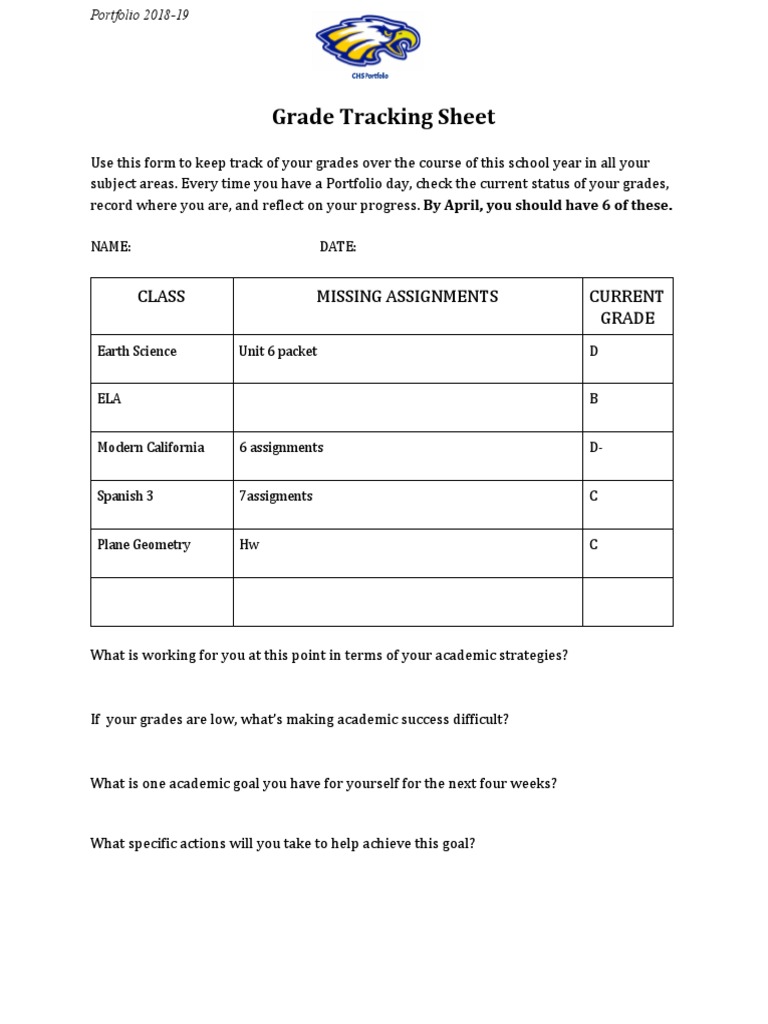 Grade Tracking Portfolio 2018-19 | PDF