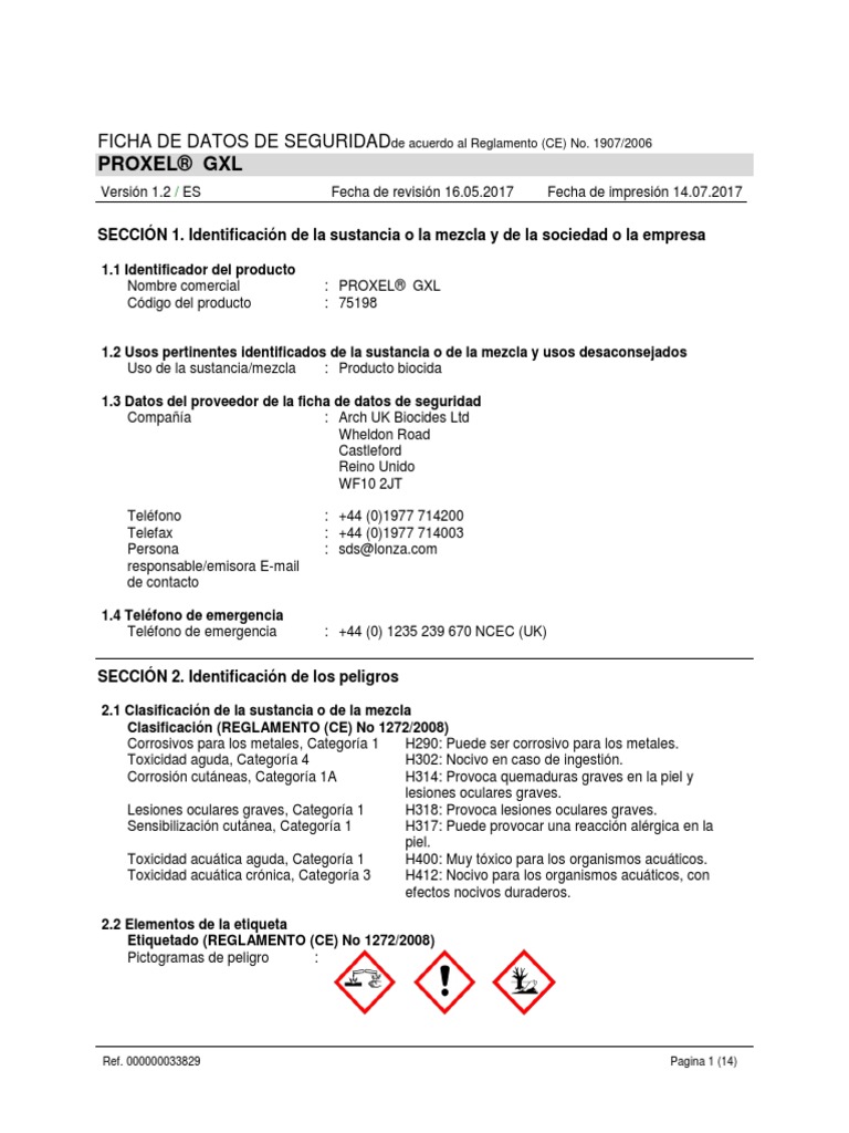 Proxel GXL Msds Es | PDF | Quemar | Aluminio