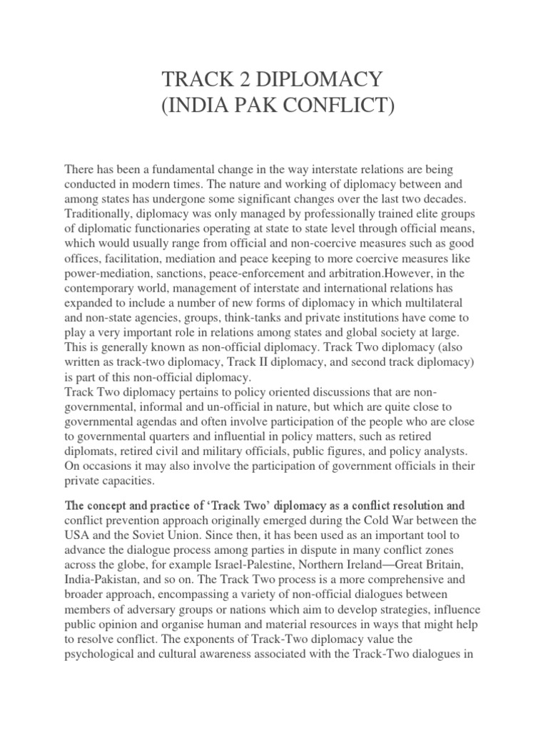 Track 2 Diplomacy (India Pak Conflict) | PDF | Diplomacy | India ...
