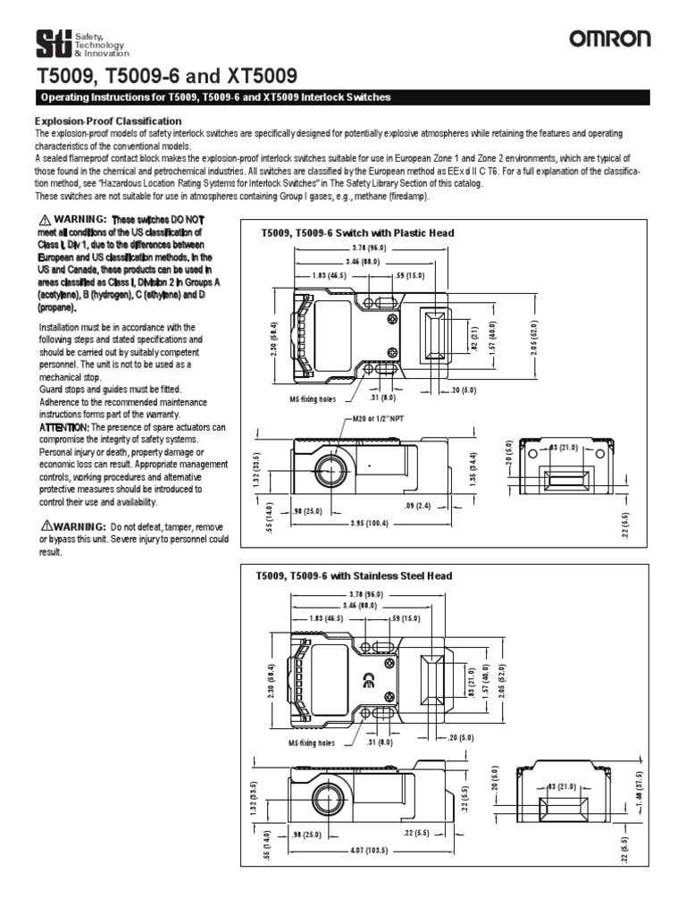 Operating Instructions For T5009, T5009-6 and XT5009 Interlock Switches ...