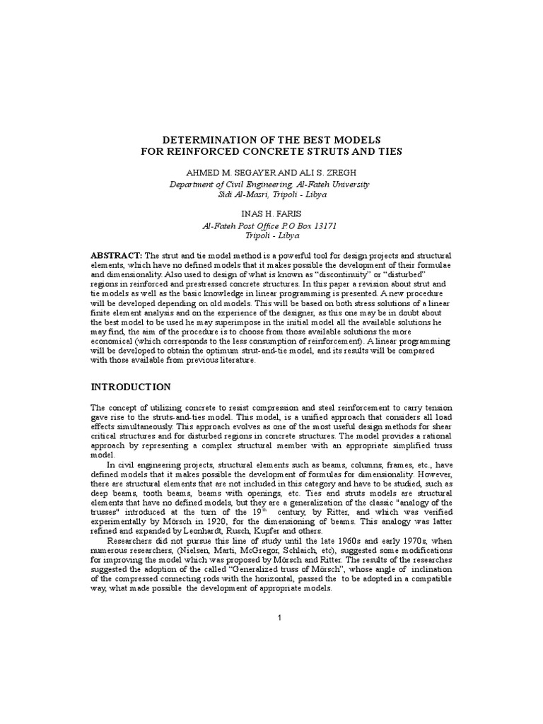 Determination of The Best Models For Reinforced Concrete Struts and ...