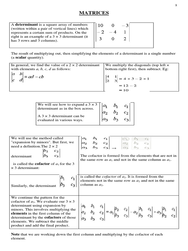 Matrices: Elements in The First Column of The | PDF | Determinant ...