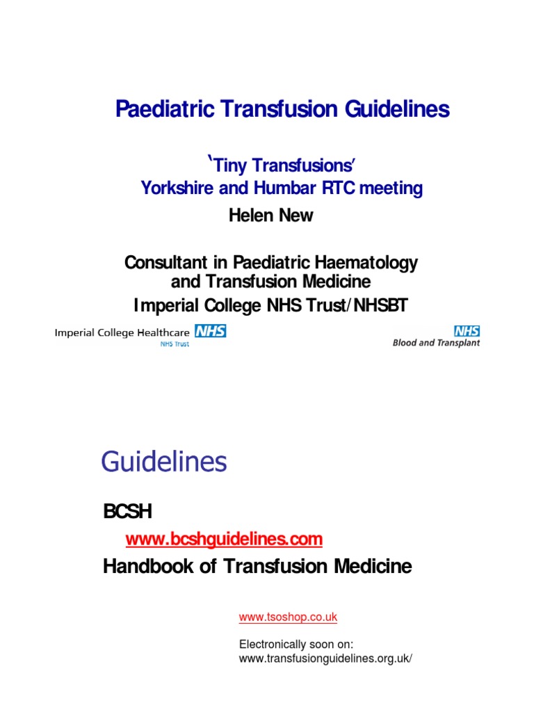 Paediatric Transfusion Guidelines | PDF | Blood Transfusion | Infants