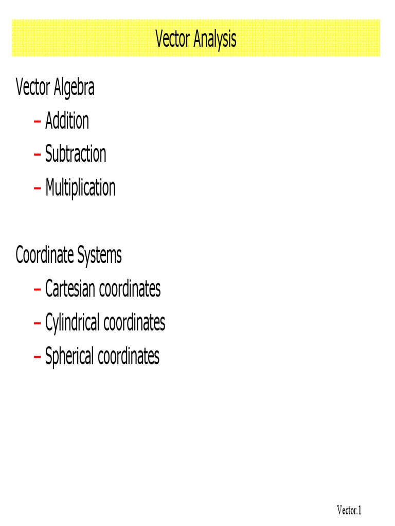 Vector Analysis Pdf Pdf Euclidean Vector Coordinate System