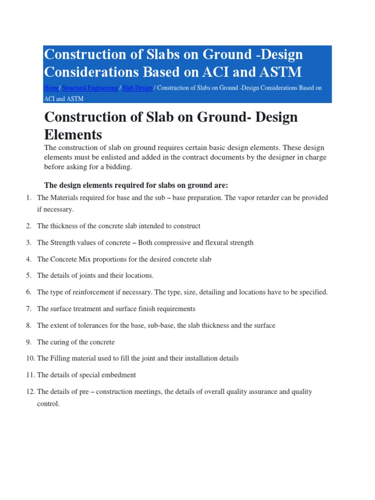 Construction of Slabs On Ground | PDF | Concrete | Prestressed Concrete