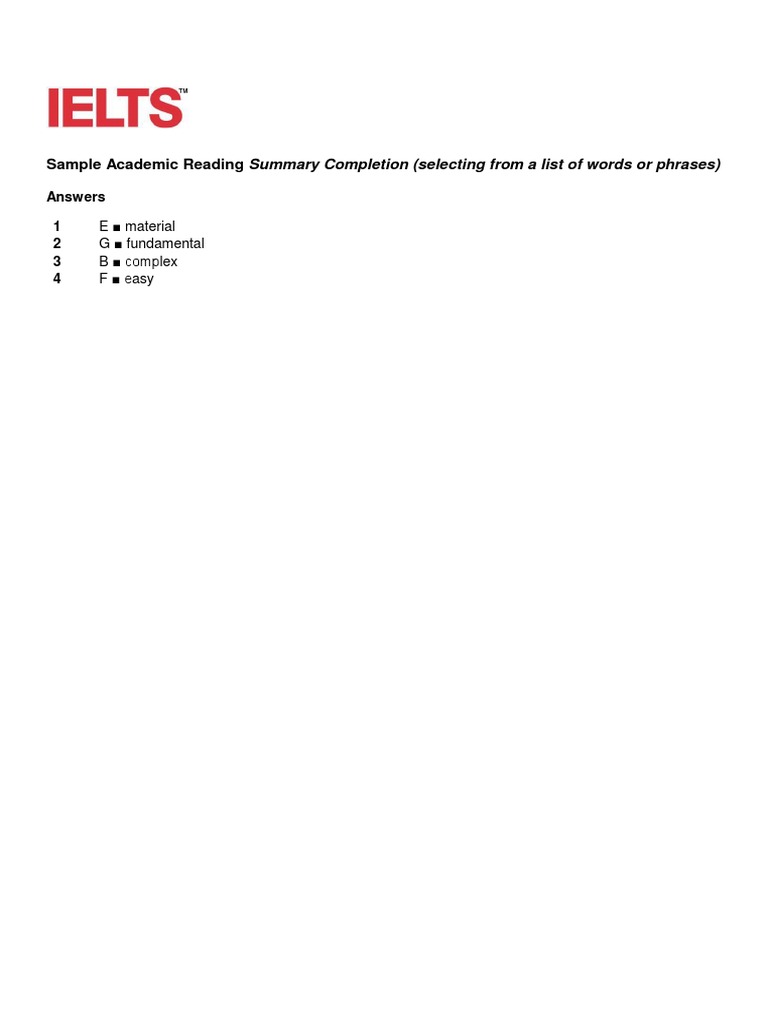 Academic Reading Sample Task Summary Completion Selecting From A List of Words or Phrases ...