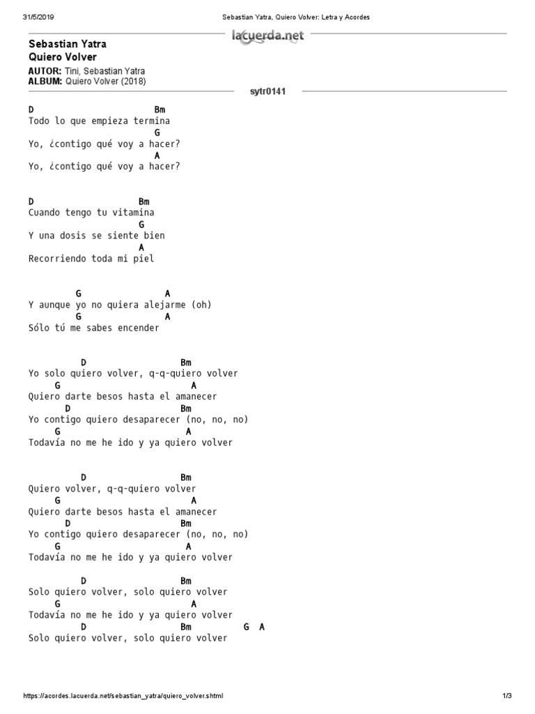 Sebastian Yatra, Quiero Volver - Letra y Acordes | PDF | Música grabada ...