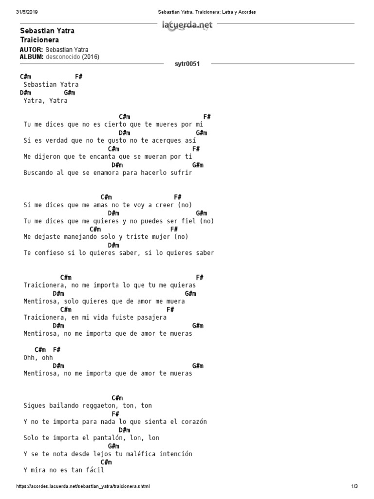 Sebastian Yatra, Traicionera - Letra y Acordes | PDF | Música grabada ...