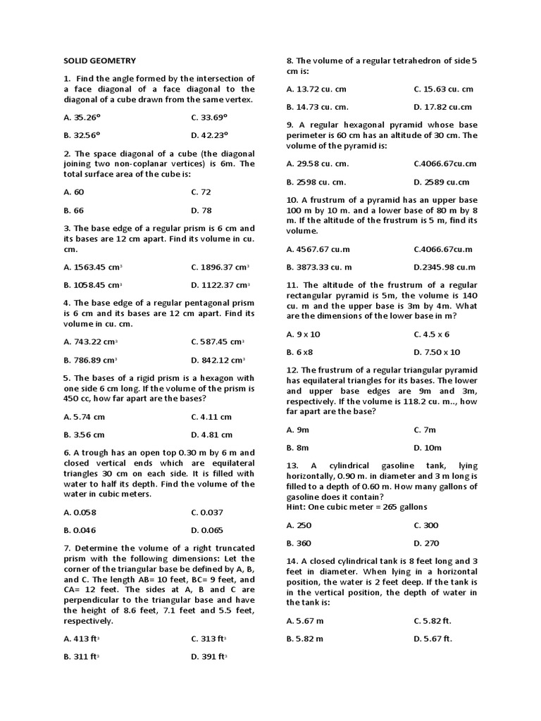 Solid Geometry | Download Free PDF | Volume | Geometric Objects