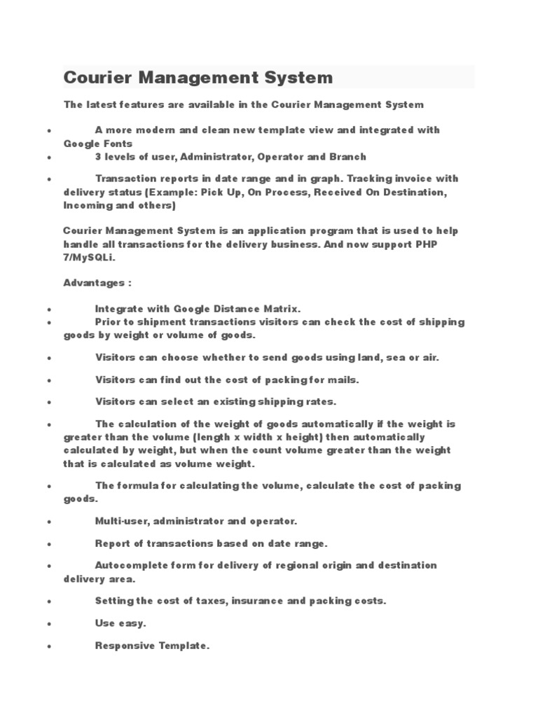 Courier Management System | PDF | Business