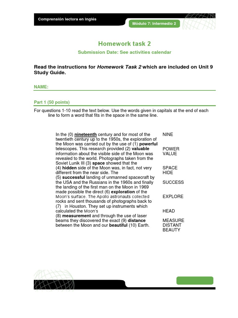 CLECV7 Homework Task 2B | PDF | Mars | Moon