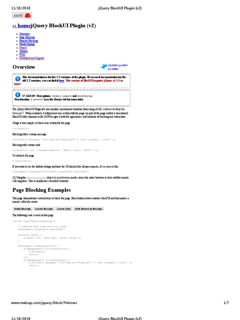 jQuery BlockUI Plugin Guide | PDF | J Query | Ajax (Programming)