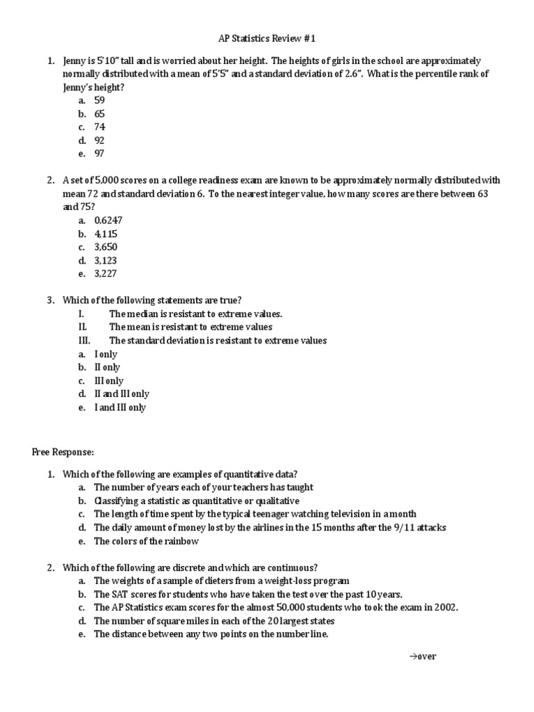 AP Statistics Review 1 | PDF