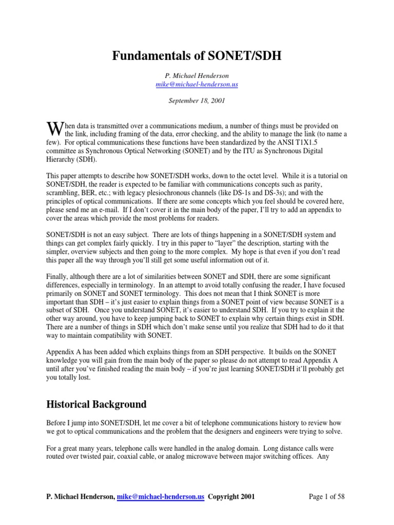 Fundamentals of SONET/SDH: Historical Background | PDF | Computer Networking | Electronics